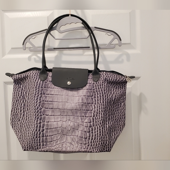 Longchamp | Bags | New Longchamp Le Pliage Croc Print Nylon Shoulder ...